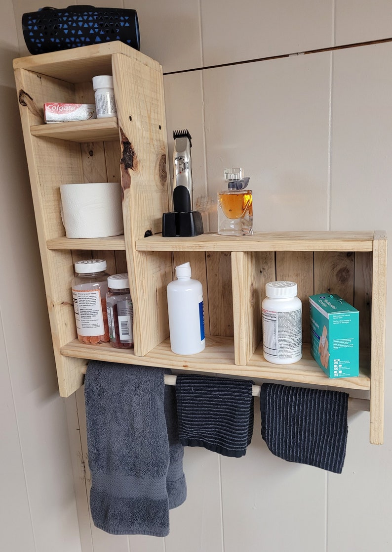 Rustic Bathroom Shelf With Towel Rack, Wall Mounted, Reclaimed Pallet ...