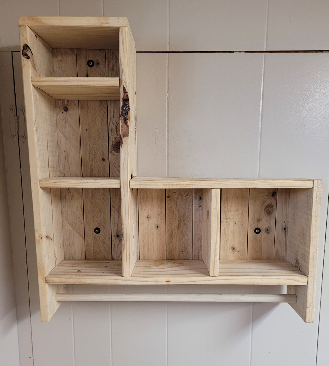 Rustic Bathroom Shelf With Towel Rack, Wall Mounted, Reclaimed Pallet ...