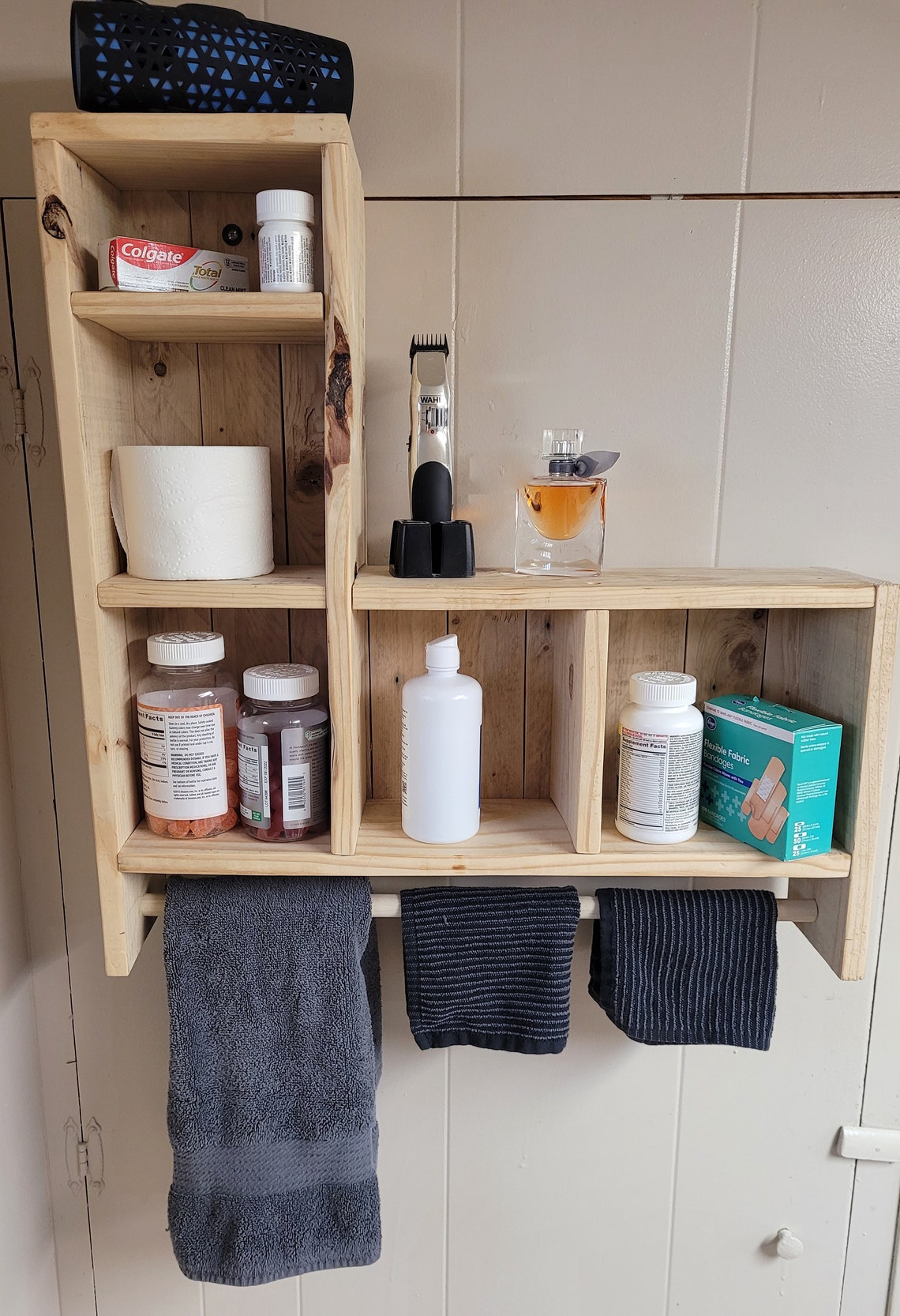 Rustic Bathroom Shelf With Towel Rack, Wall Mounted, Reclaimed Pallet ...