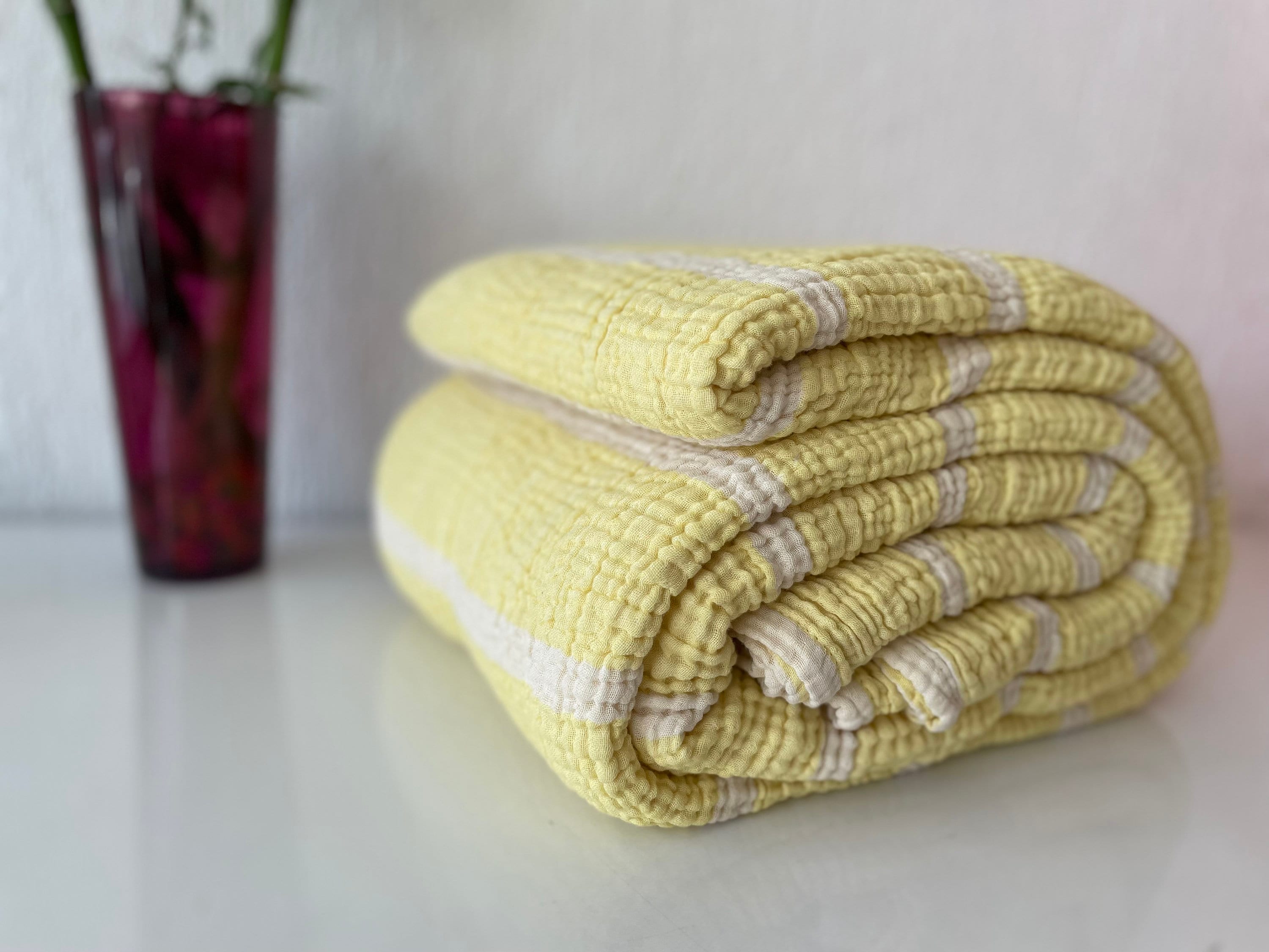 Cozy Striped Muslin Blanket, 100% Cotton Muslin Comfort Bedspread, Made ...