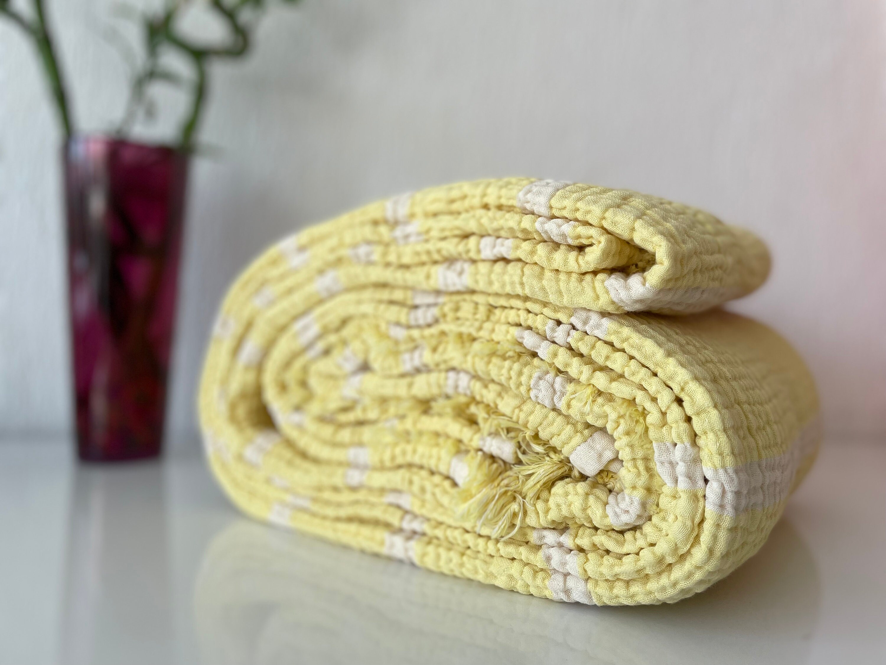 Cozy Striped Muslin Blanket, 100% Cotton Muslin Comfort Bedspread, Made ...