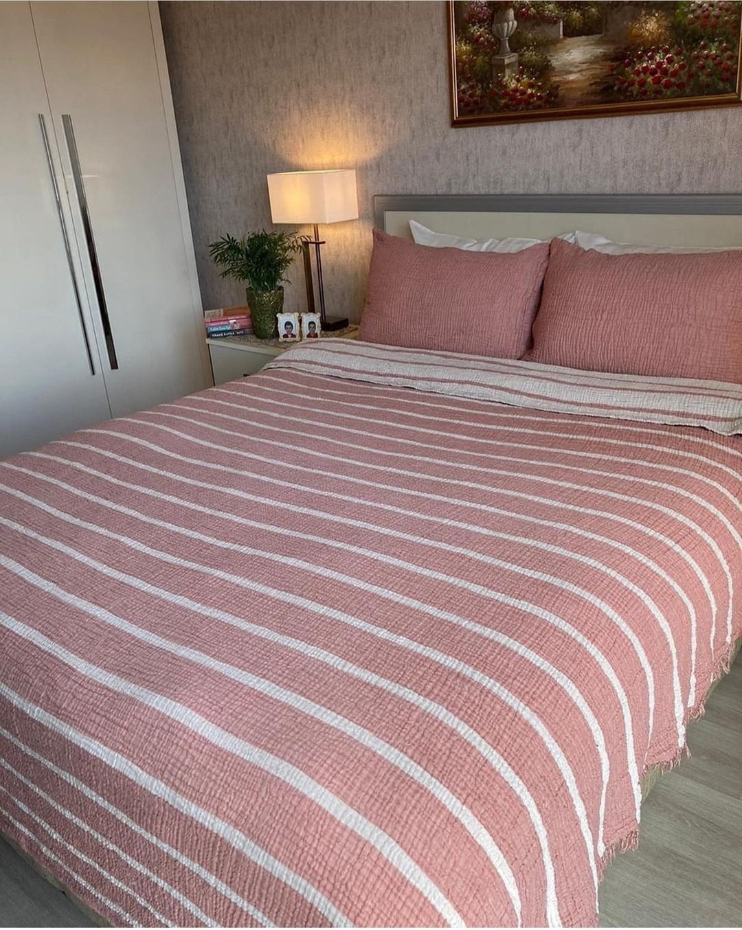 Cozy Striped Muslin Blanket, 100% Cotton Muslin Comfort Bedspread, Made ...