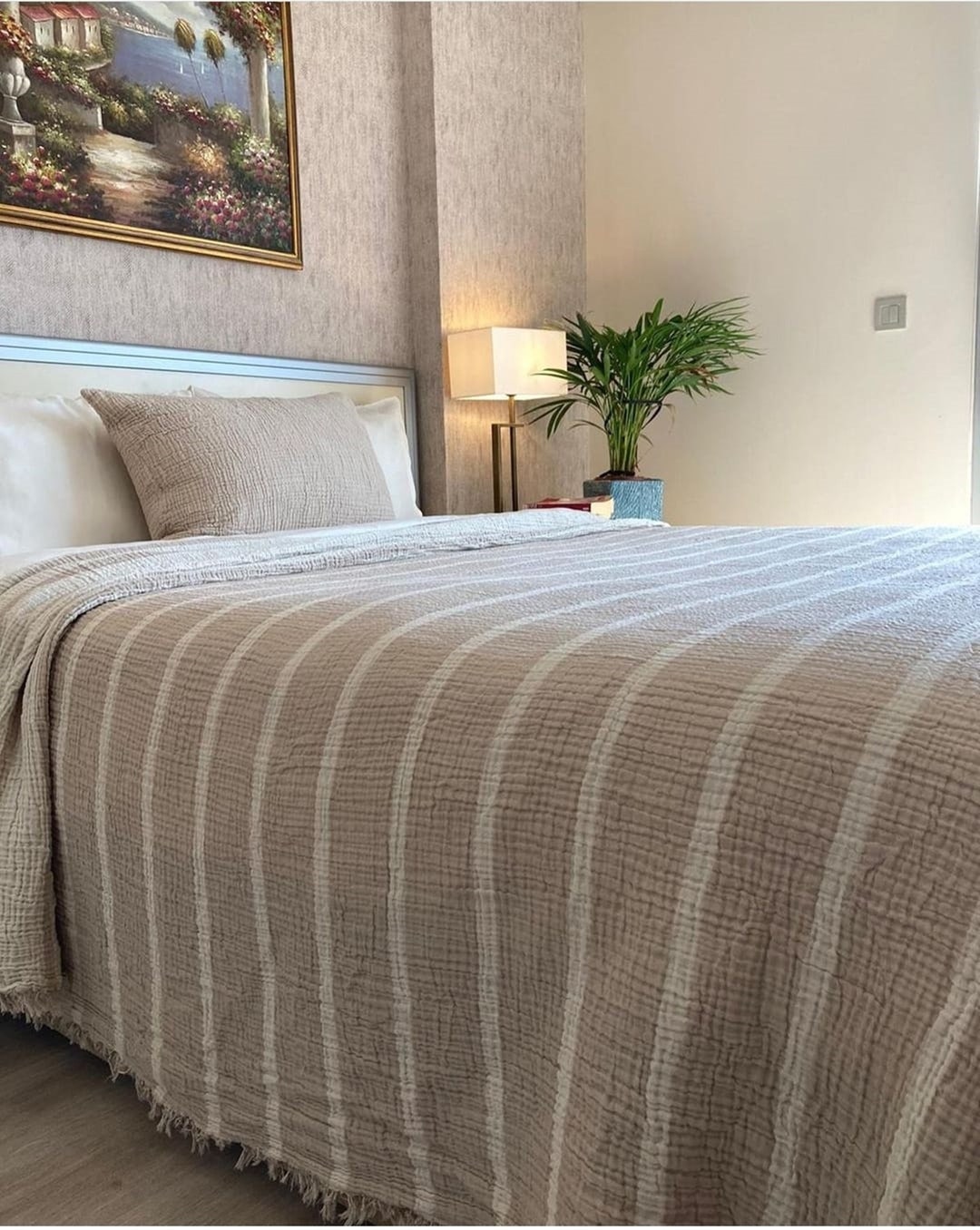 Cozy Striped Muslin Blanket, 100% Cotton Muslin Comfort Bedspread, Made ...