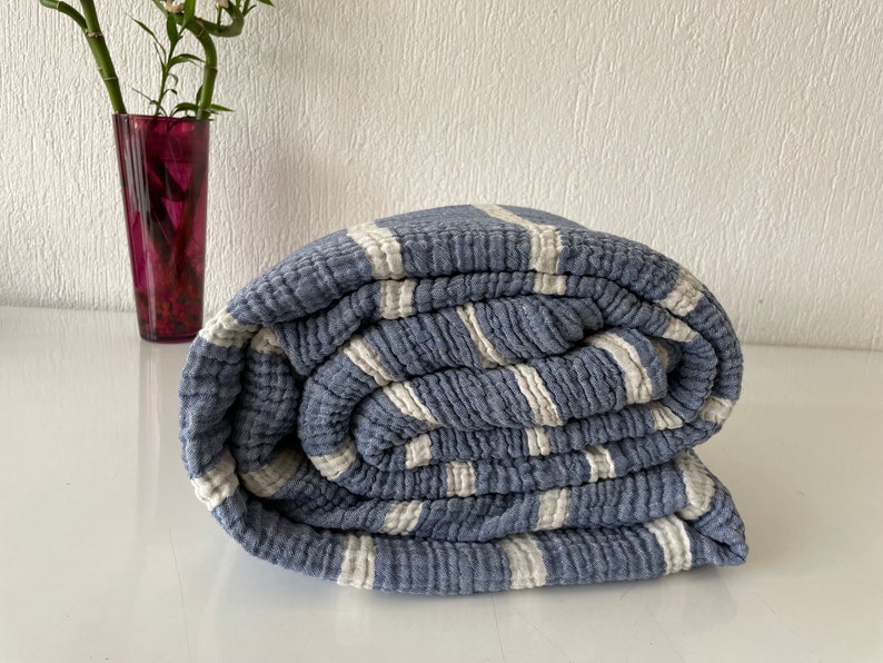 Cozy Striped Muslin Blanket, 100% Cotton Muslin Comfort Bedspread, Made ...