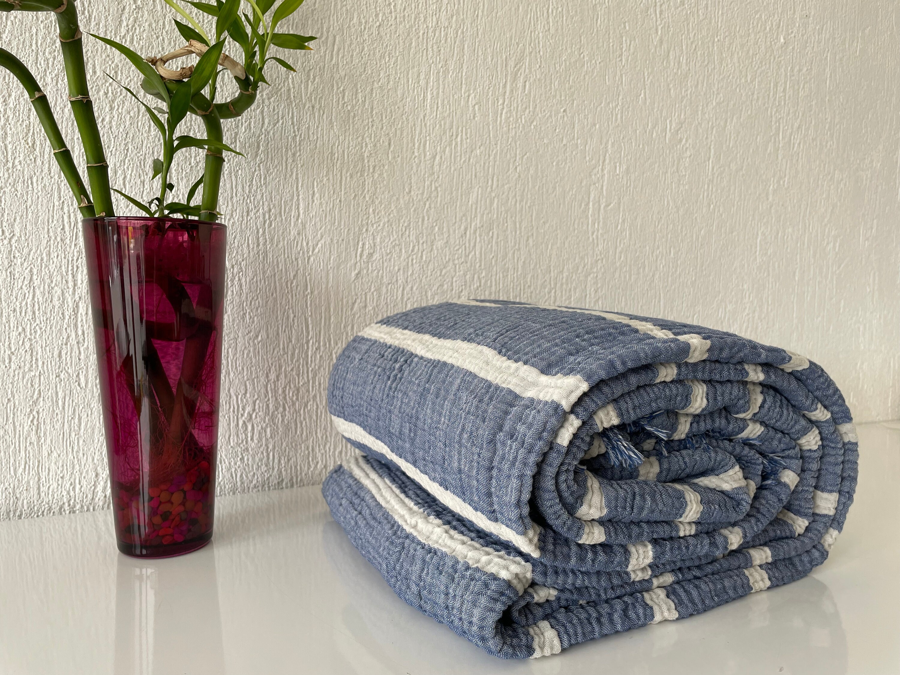 Cozy Striped Muslin Blanket, 100% Cotton Muslin Comfort Bedspread, Made ...