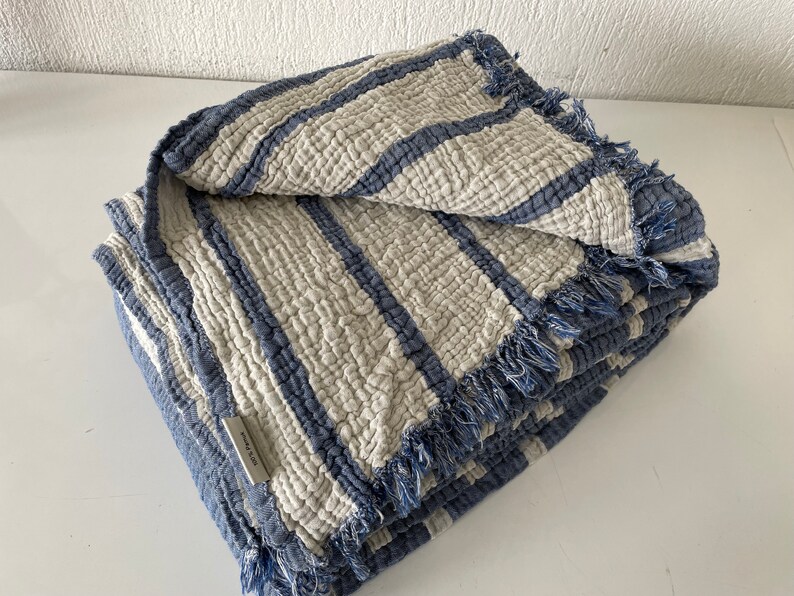 Cozy Striped Muslin Blanket, 100% Cotton Muslin Comfort Bedspread, Made ...