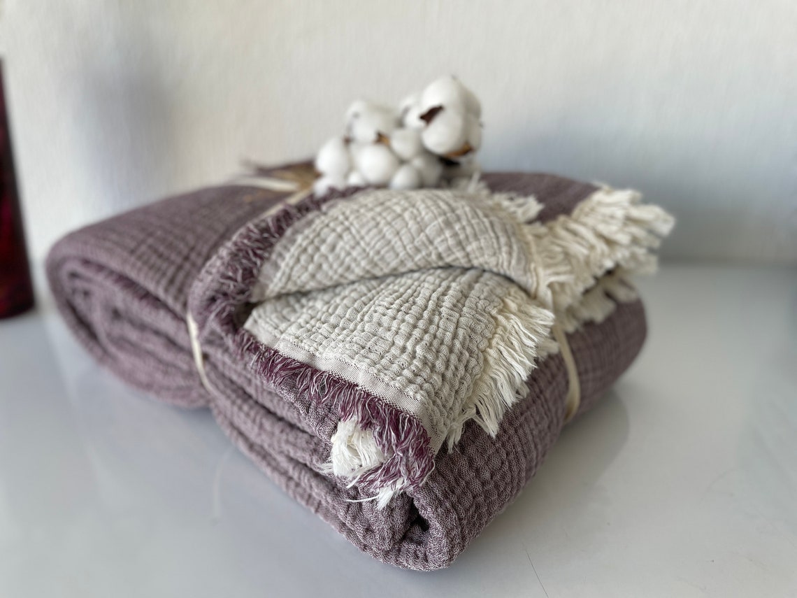 Cozy Muslin Blanket, 100% Cotton Muslin Comfort Bedspread, Made in ...