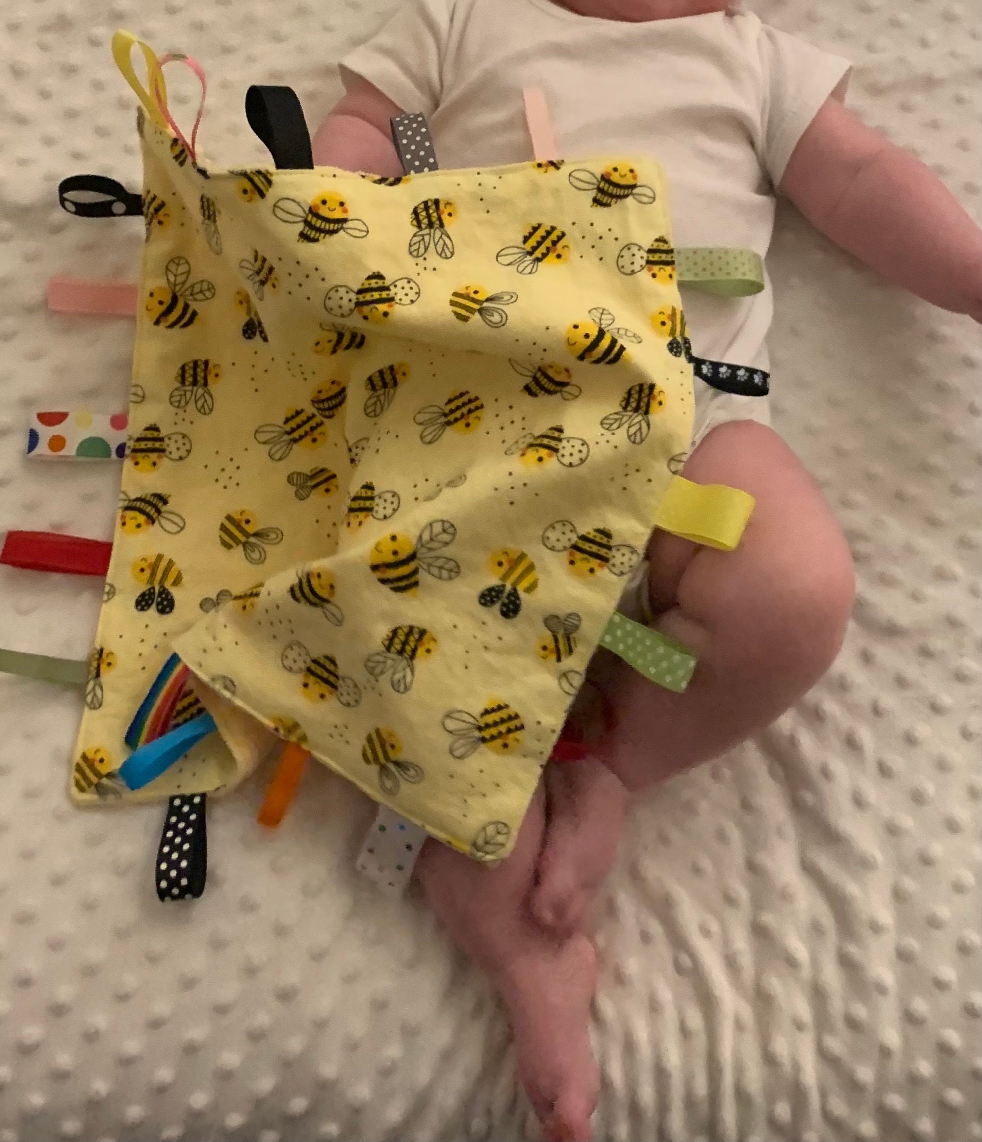 Baby Tag Blanket, Sensory Baby Blanket, Ribbon Blanket, Baby Blanket ...