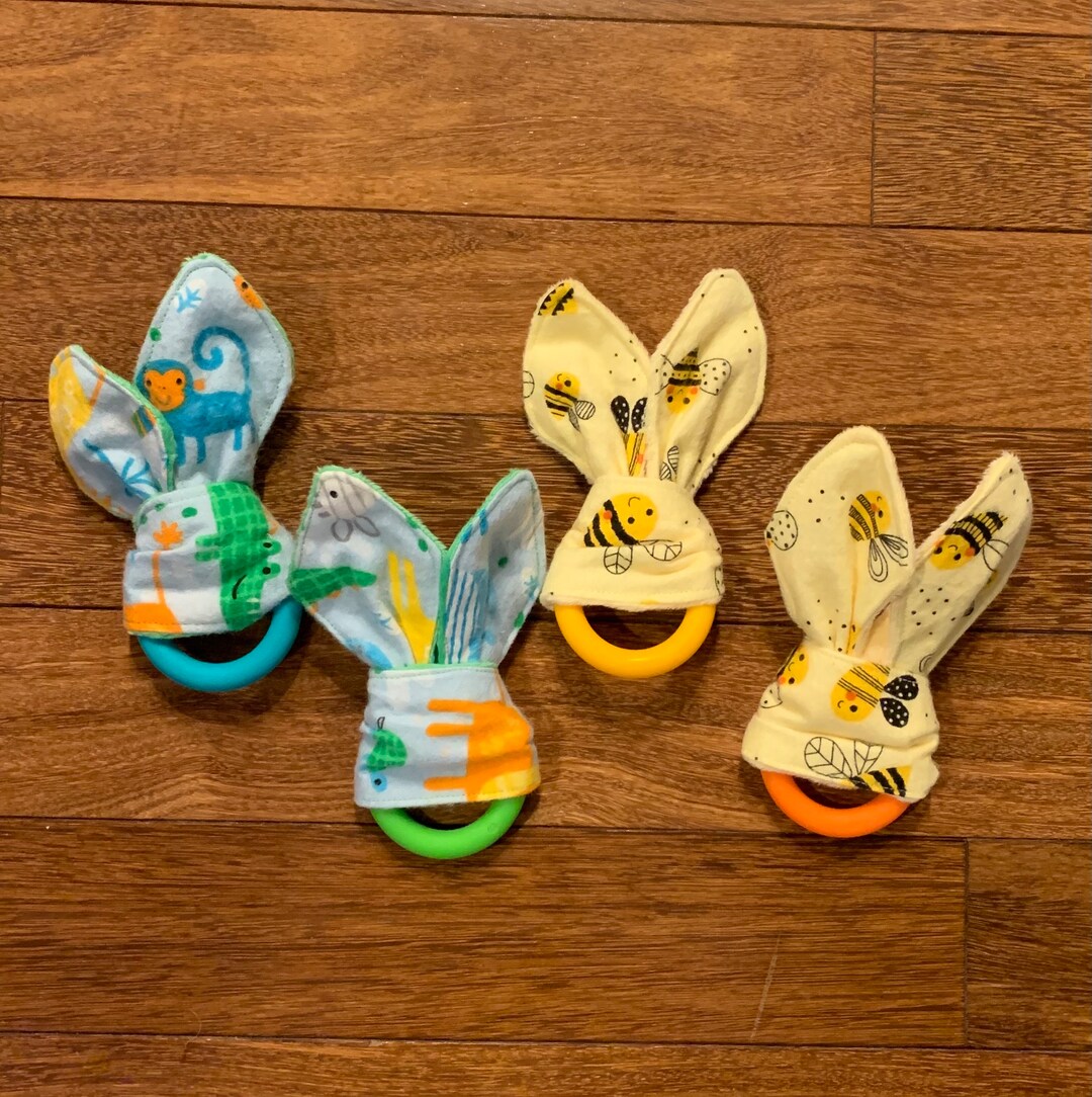 Bumble Bees/ Animals Crinkle Rabbit Ears, Teething Ring, Baby Paper ...