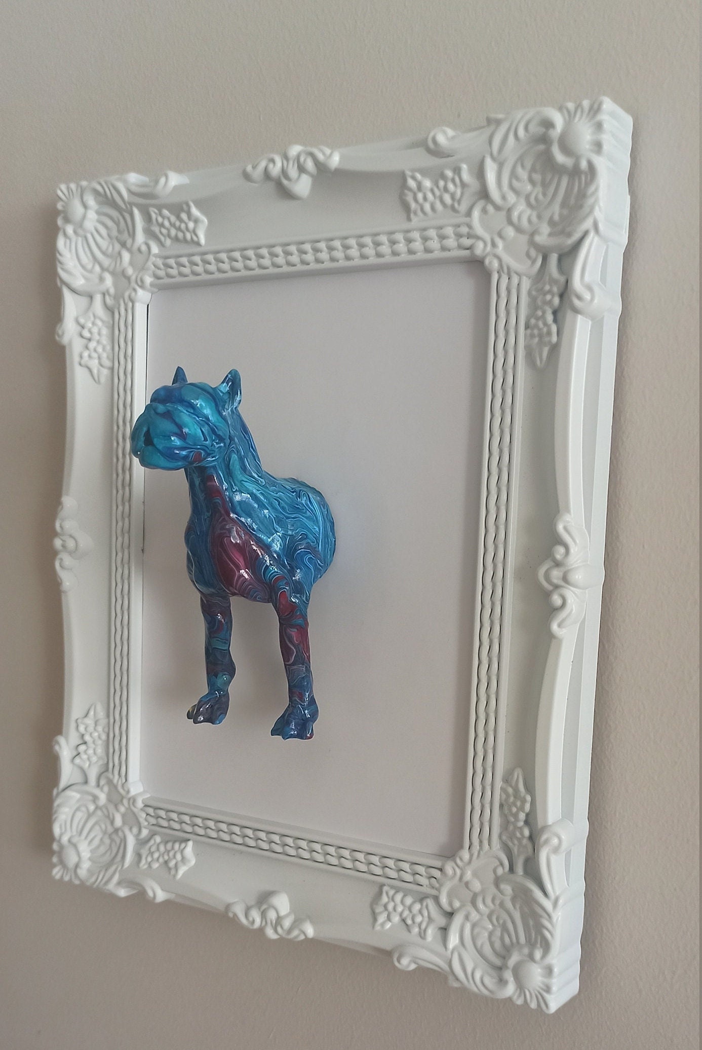 Blue Dog Statue 3D Sculpture Frame Home Decor Colorful Wall Art 3d Art ...