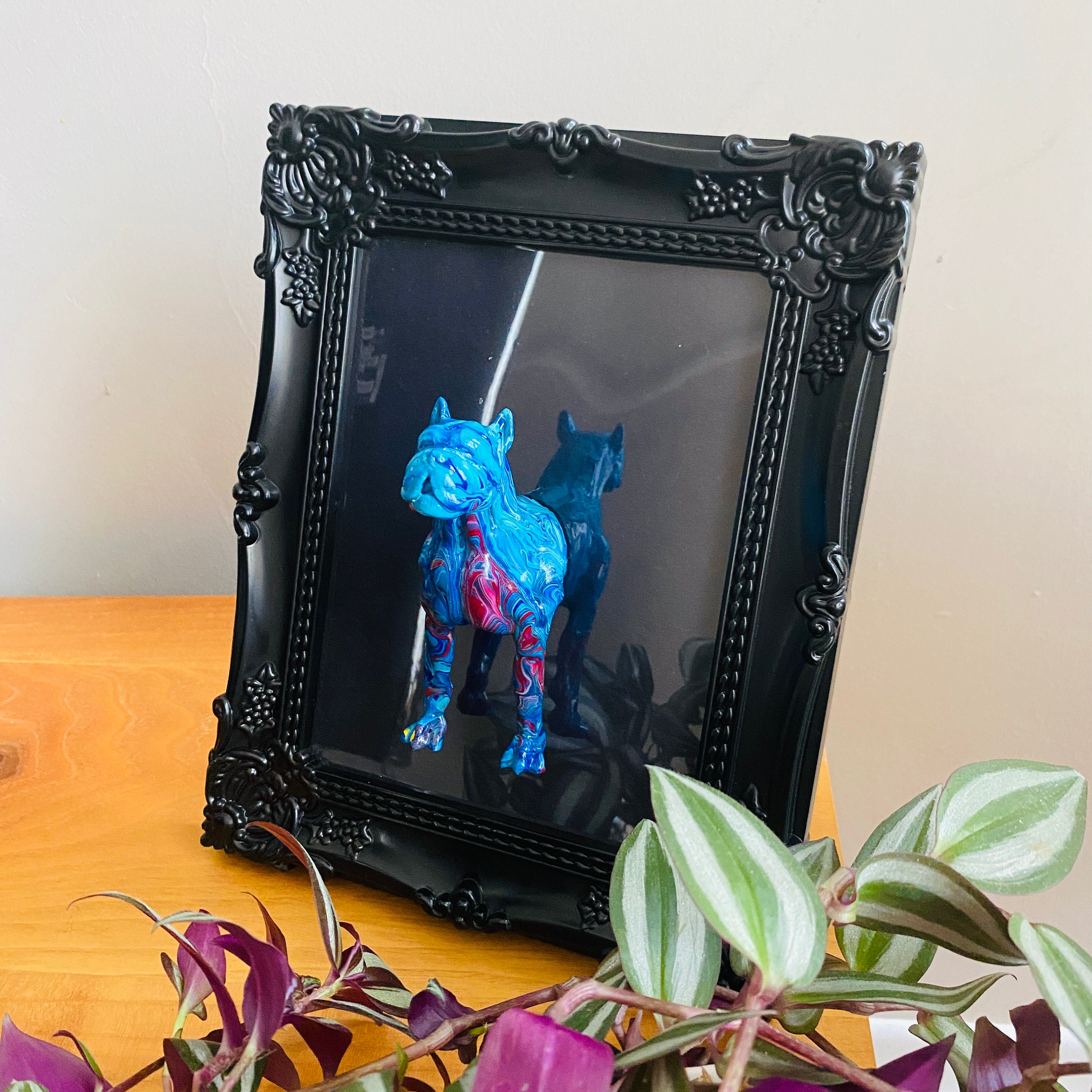 Blue Dog Statue 3D Sculpture Frame Home Decor Colorful Wall Art 3d Art ...