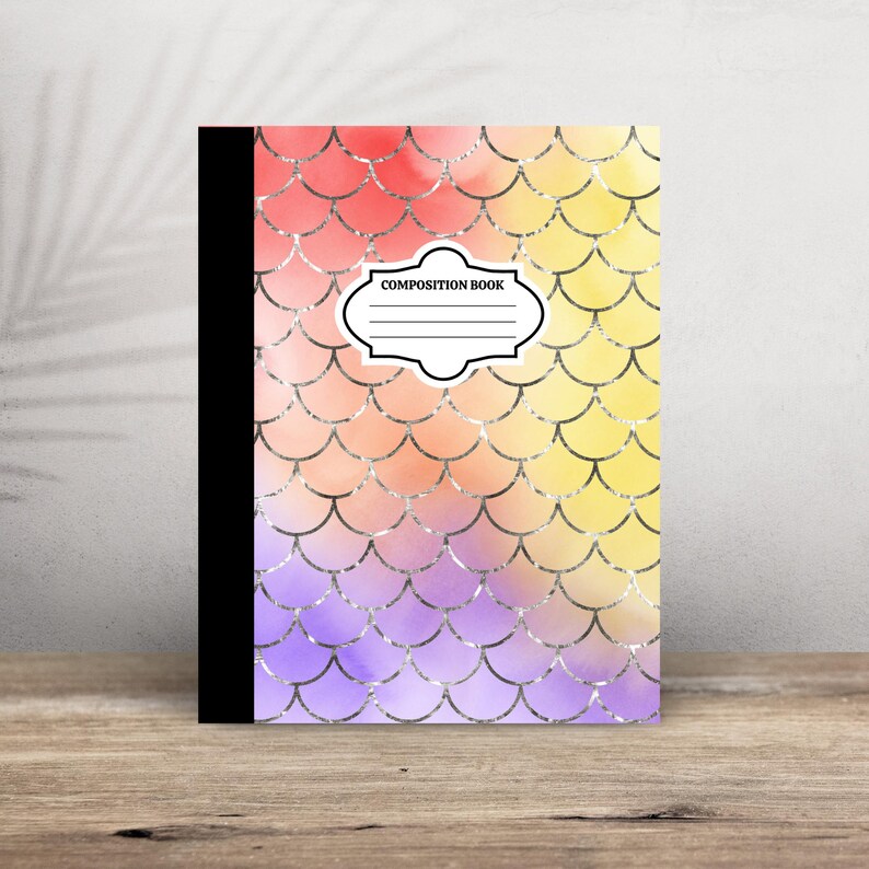 Back to School Wide Ruled Mermaid Scale Watercolor Composition Notebook ...