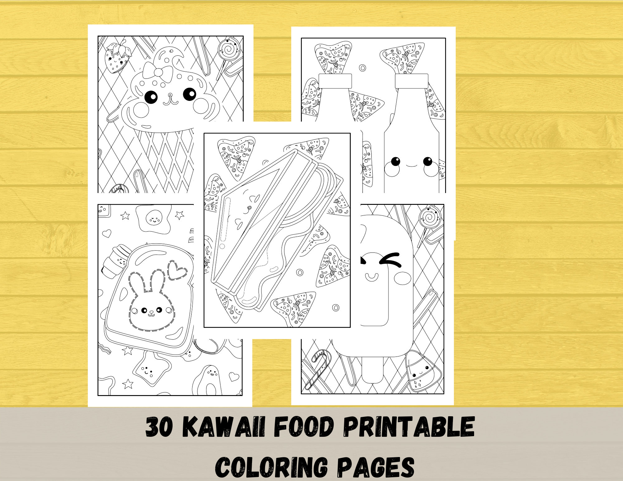 Kawaii Food Coloring Book for Kids: Printable Activity Pages (instant ...