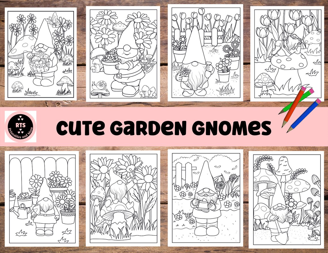 Printable Gnome Garden Coloring Pages for Adults - Etsy Canada
