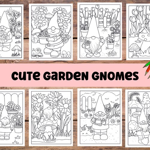 Printable Gnome Garden Coloring Pages Coloring Pages for - Etsy