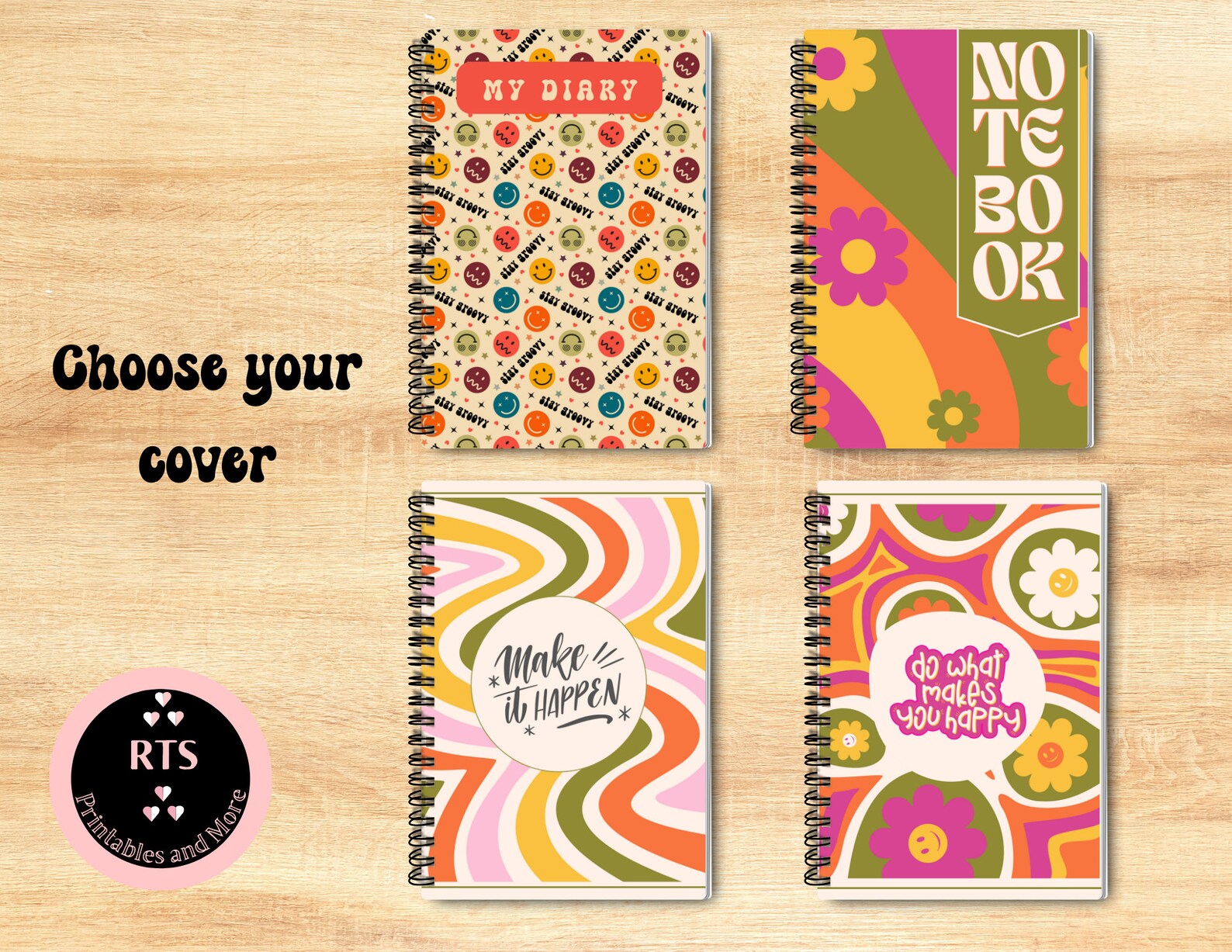 Retro Wavy Design Spiral Notebook Ruled Line 8.5x11 Notebook Floral ...