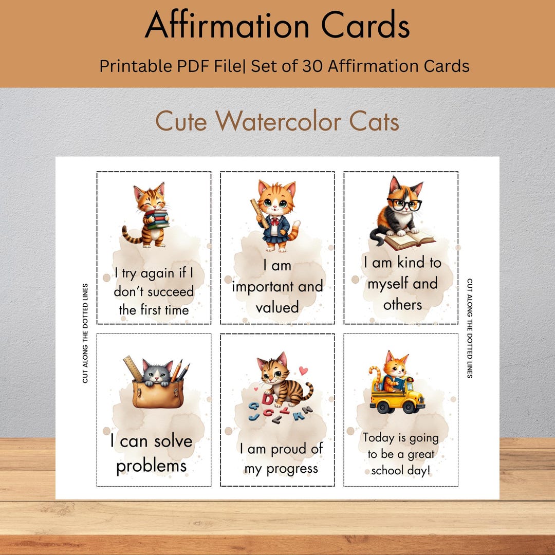 Watercolor Cat Affirmation Cards | Back to School, Classroom Decor ...
