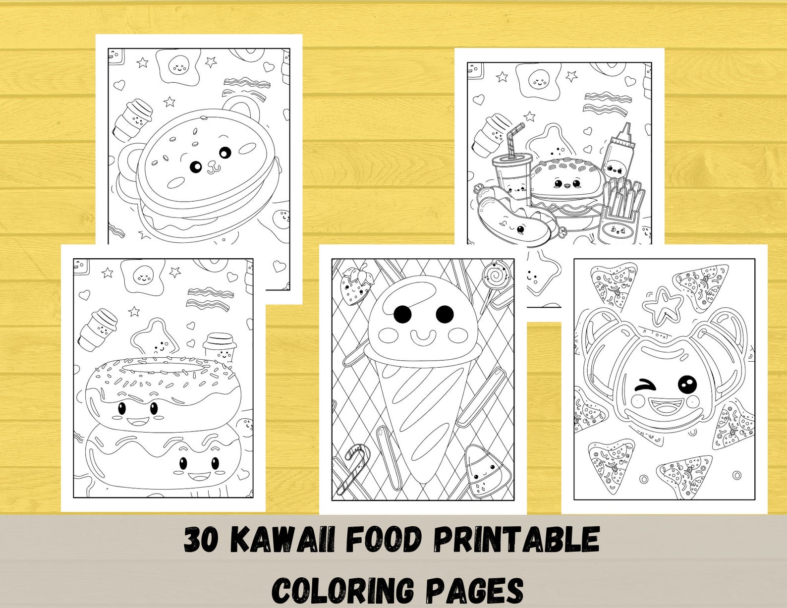 Kawaii Food Coloring Book for Kids, Printable Kawaii Food Activity ...
