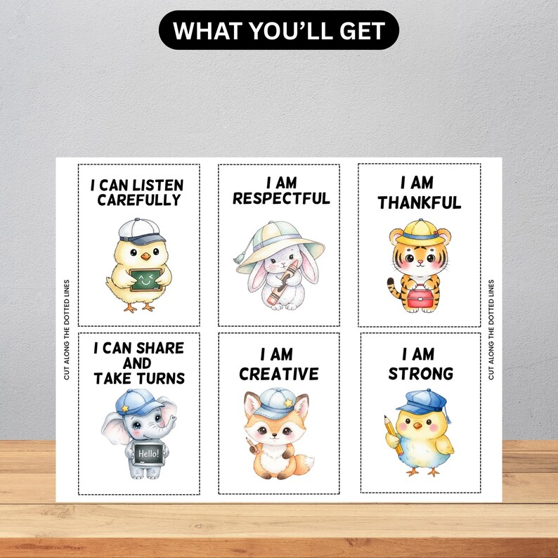 Kids Animals With Hats Affirmation Cards - 36 Printable Positive ...