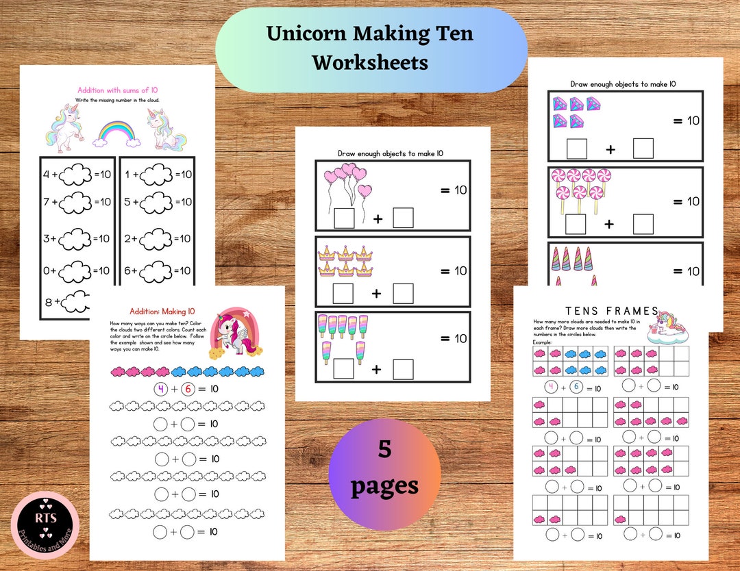 Unicorn Making Ten Worksheets, Teaching Material Kindergarten to Second ...