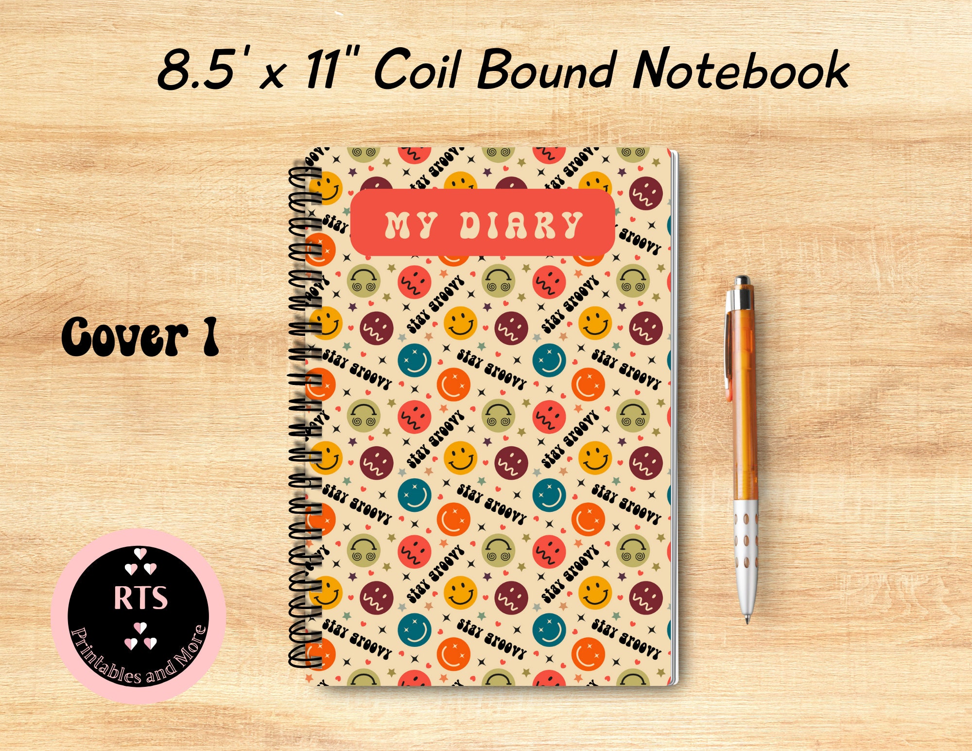 Retro Wavy Design Spiral Notebook Ruled Line 8.5x11 Notebook Floral ...
