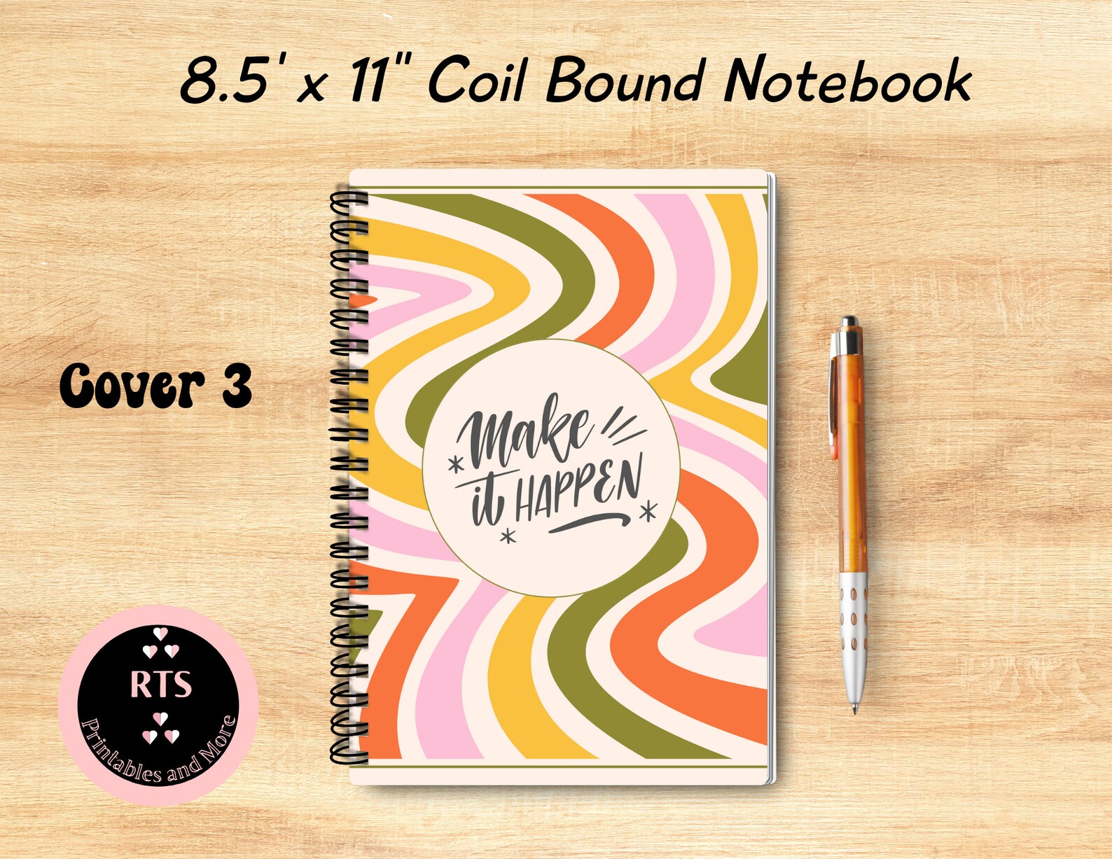 Retro Wavy Design Spiral Notebook Ruled Line 8.5x11 Notebook Floral ...