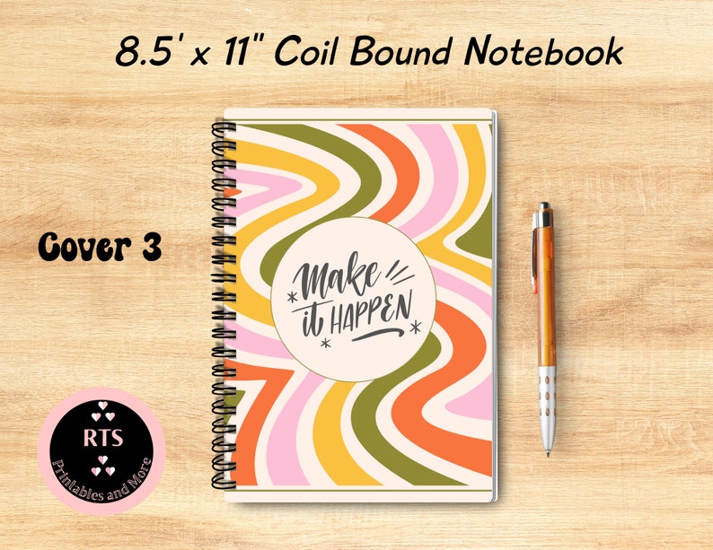 Retro Wavy Design Spiral Notebook Ruled Line 8.5x11 Notebook Floral ...