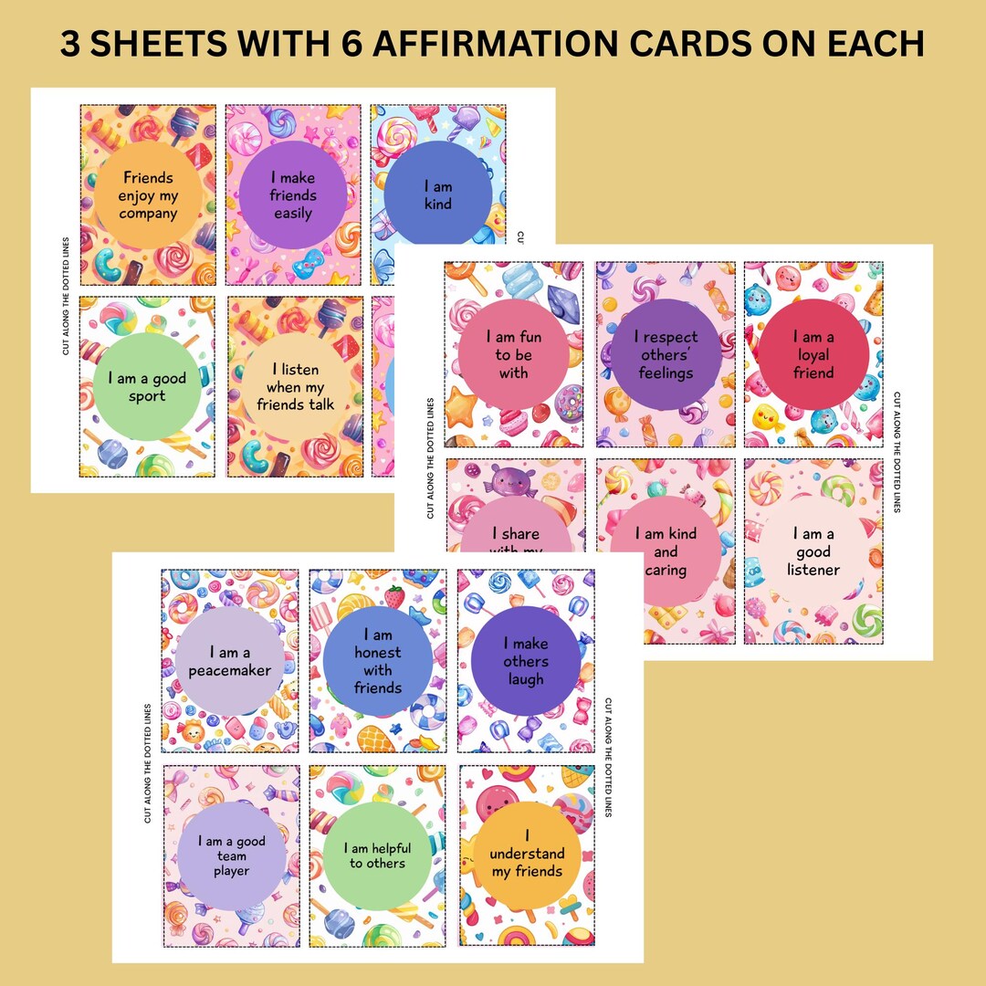 Candy Theme Friendship Affirmation Cards | Social Skills Printables ...