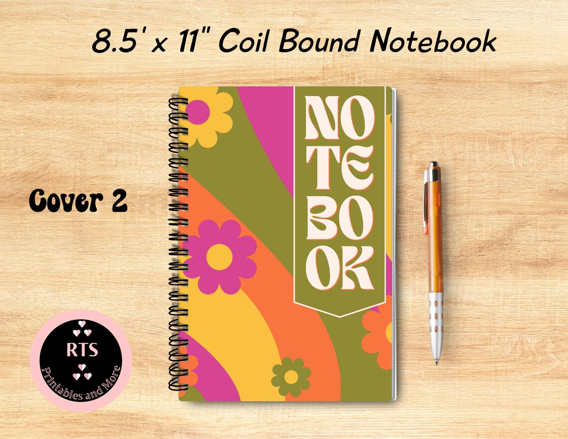 Retro Wavy Design Spiral Notebook Ruled Line 8.5x11 Notebook Floral ...