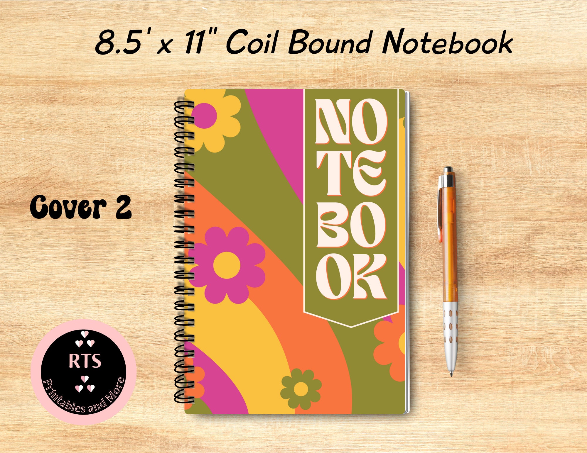 Retro Wavy Design Spiral Notebook Ruled Line 8.5x11 Notebook Floral ...