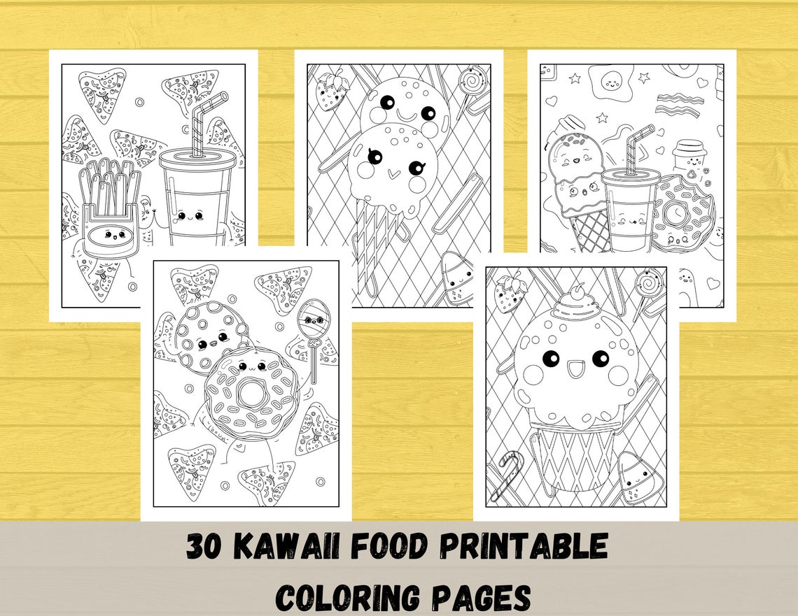 Kawaii Food Coloring Book for Kids, Printable Kawaii Food Activity ...