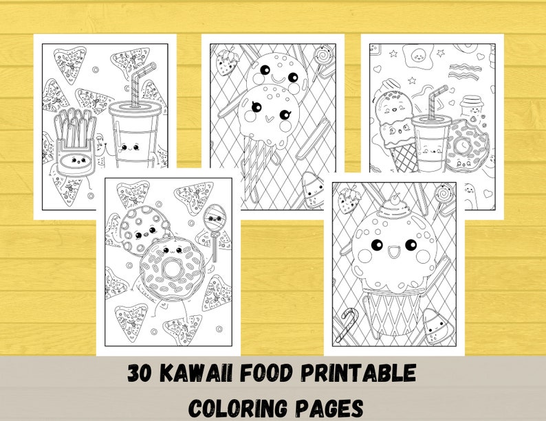 Kawaii Food Coloring Book for Kids, Printable Kawaii Food Activity ...