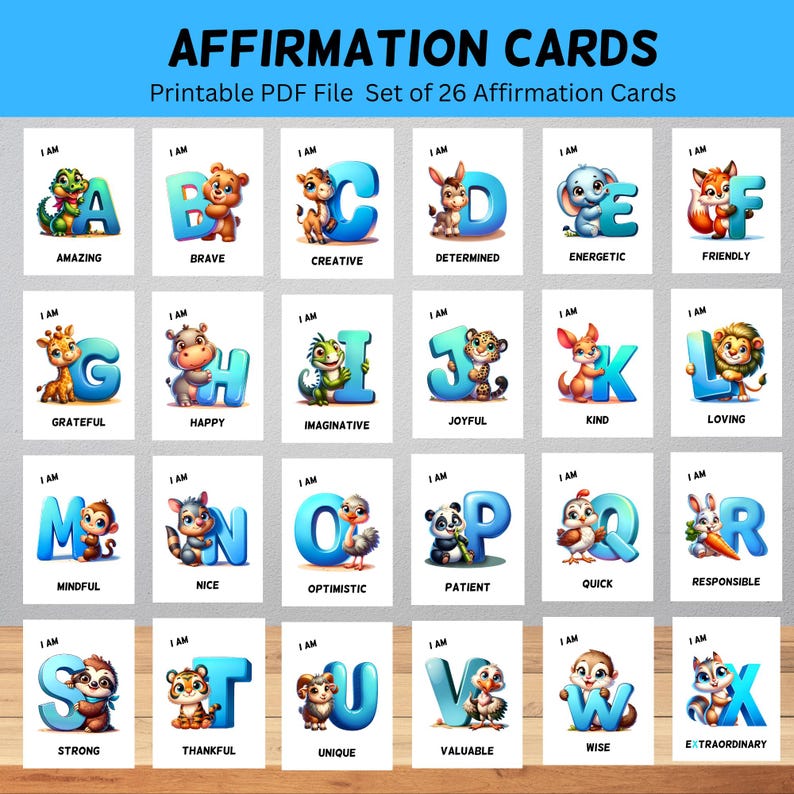 Kids Affirmation Cards A-Z | Positive Mindset, Classroom Printable (PDF ...