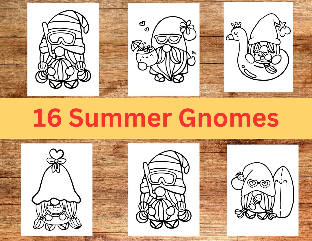 Printable Summer Gnomes Coloring Page for Adults Kids, Instant Download ...