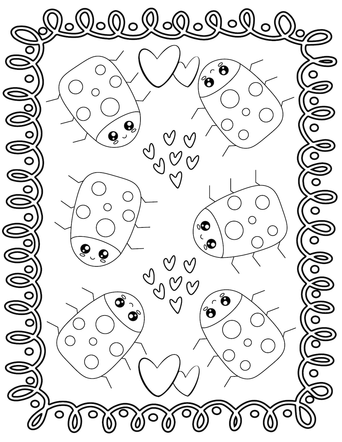 Cute Ladybug Coloring Pages, Kawaii Coloring Pages, Printable Colouring ...