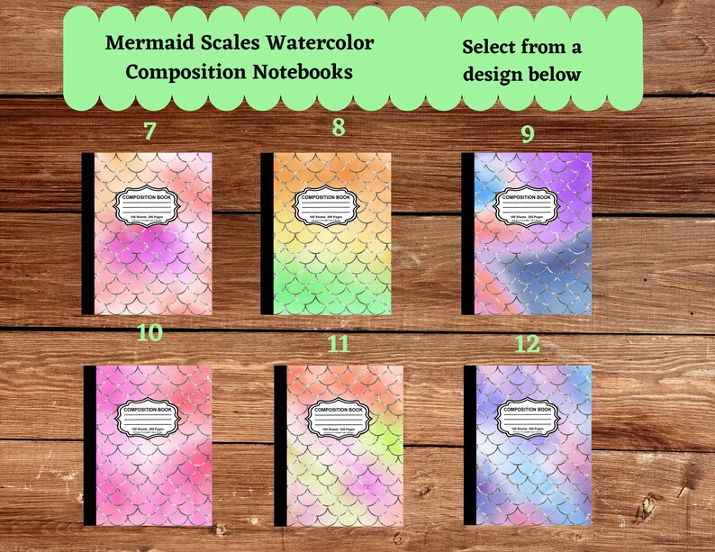 Back to School Wide Ruled Mermaid Scale Watercolor Composition Notebook - Etsy