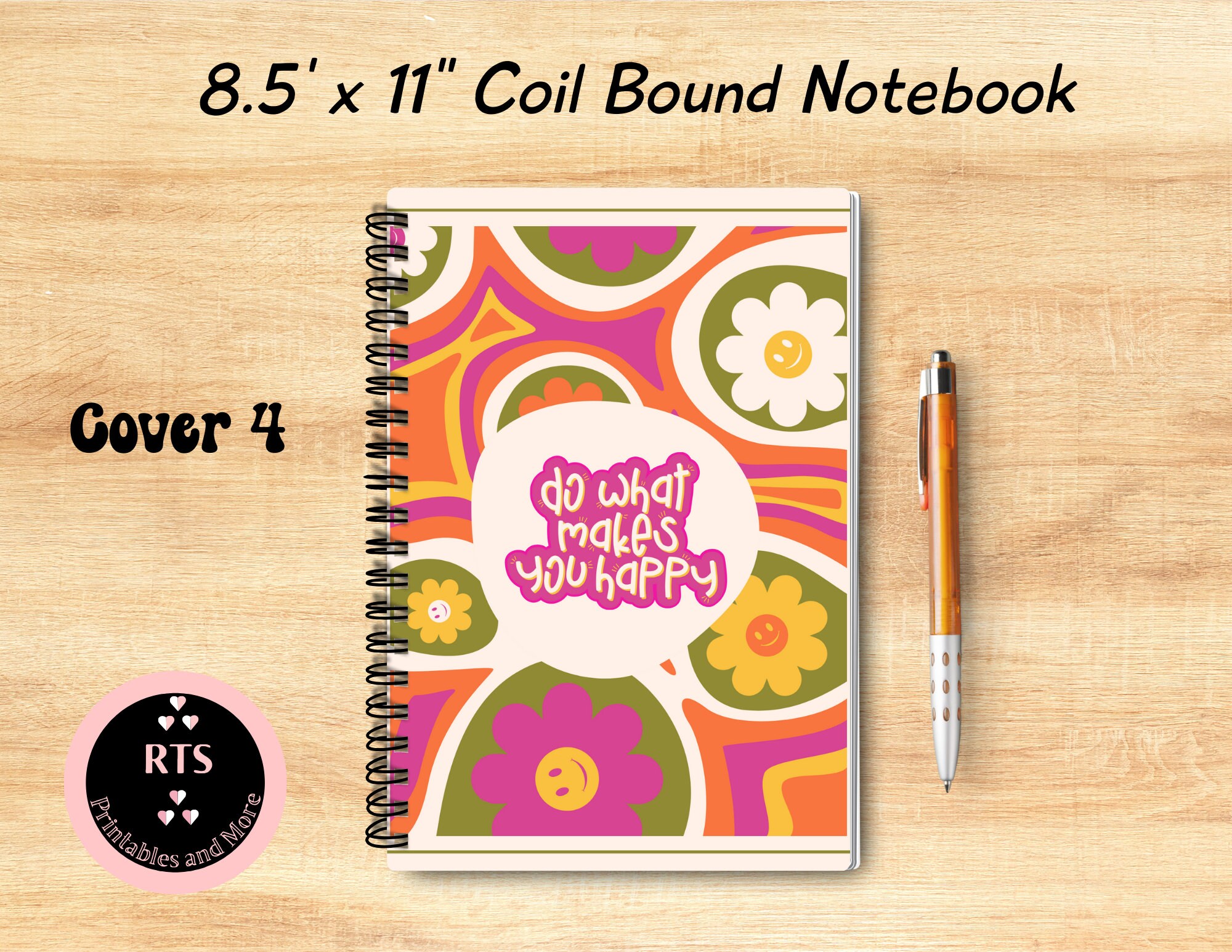 Retro Wavy Design Spiral Notebook Ruled Line 8.5x11 Notebook Floral ...