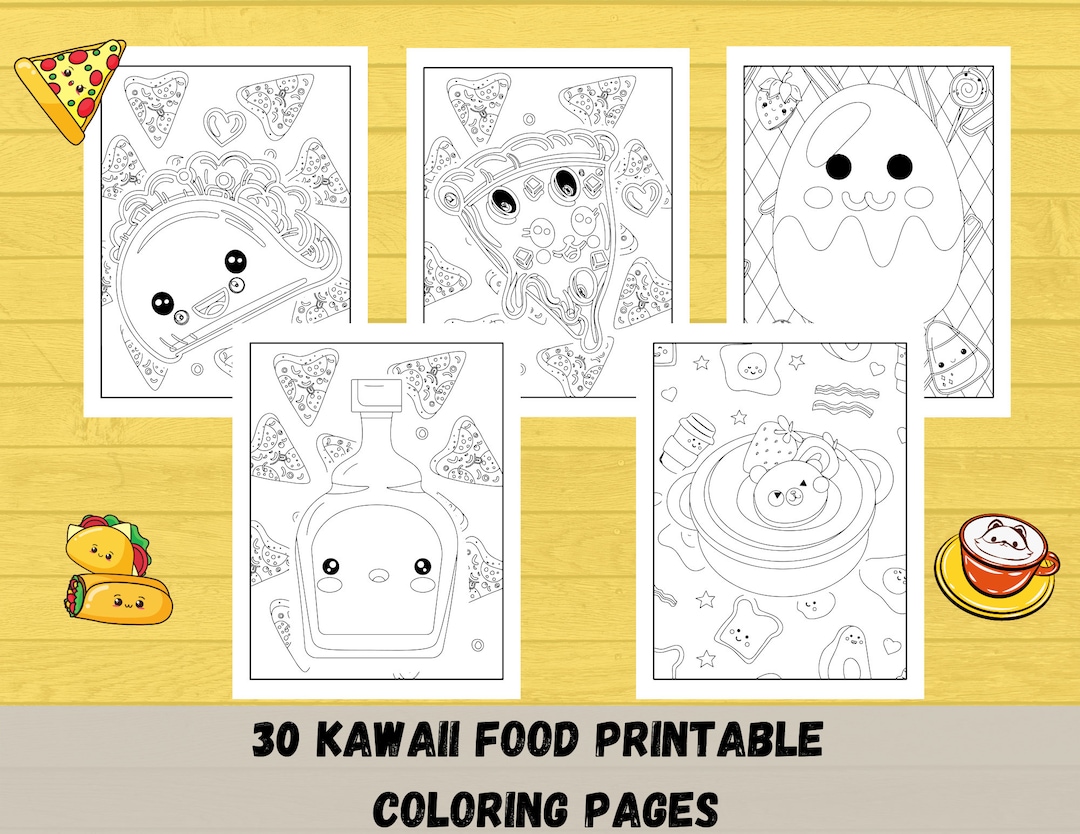Kawaii Food Coloring Book for Kids: Printable Activity Pages (instant ...