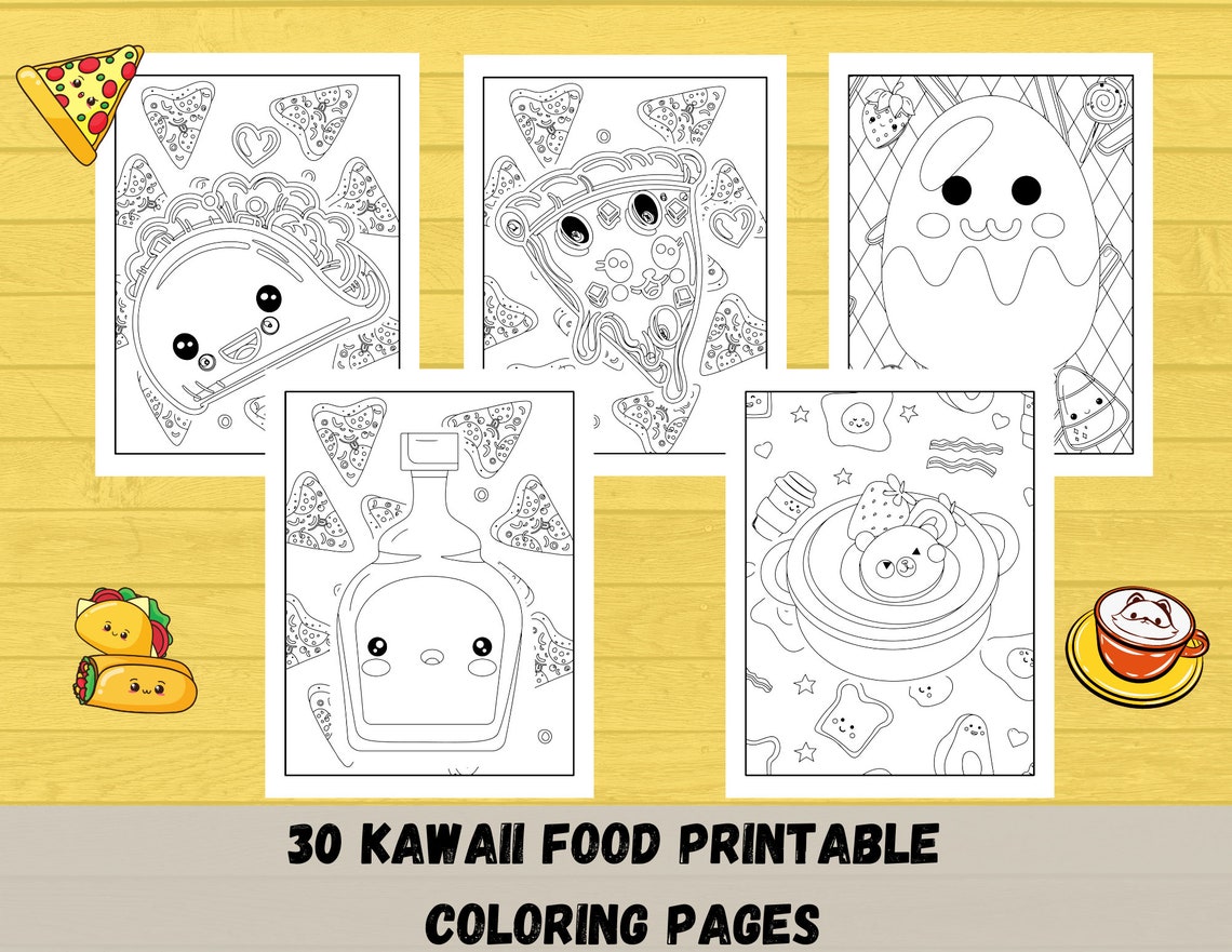 Kawaii Food Coloring Book for Kids: Printable Activity Pages (instant ...