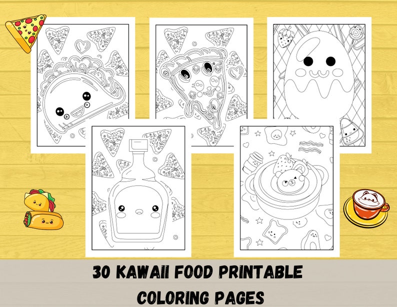 Kawaii Food Coloring Book for Kids, Printable Kawaii Food Activity ...