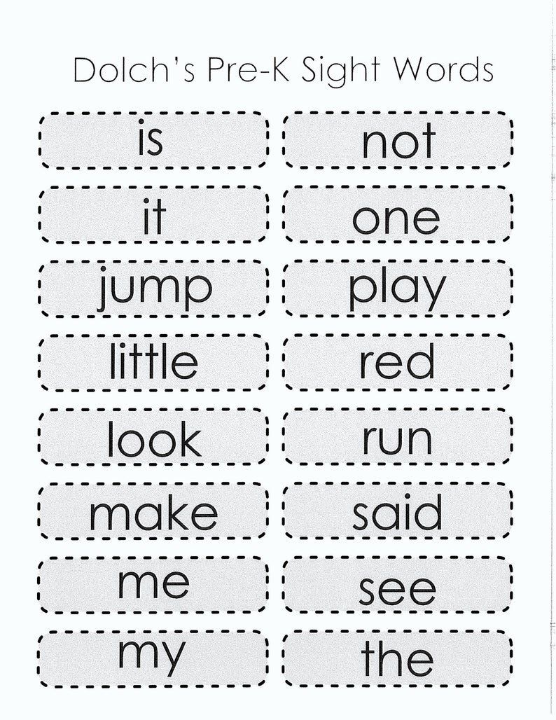 Dolch Sight Words Worksheets: Pre-k & Kindergarten (PDF) - Etsy