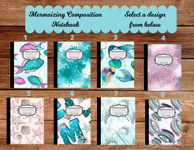 Back to School Wide Ruled or College Ruled Mermaid Composition Notebook ...