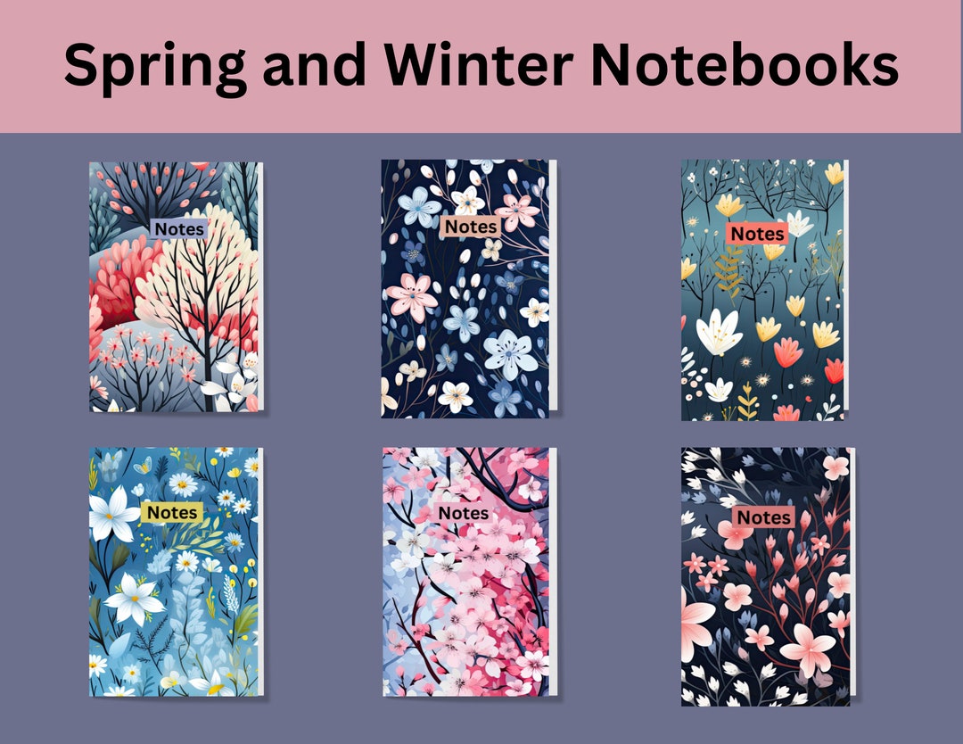 Floral Staple Spiral Notebook, Spring Flowers, Pink Blu Flowers Cute ...