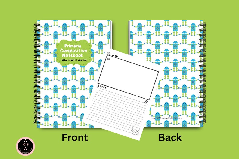 Write and Draw Journal for Kids, Robot Theme Primary Composition Book ...