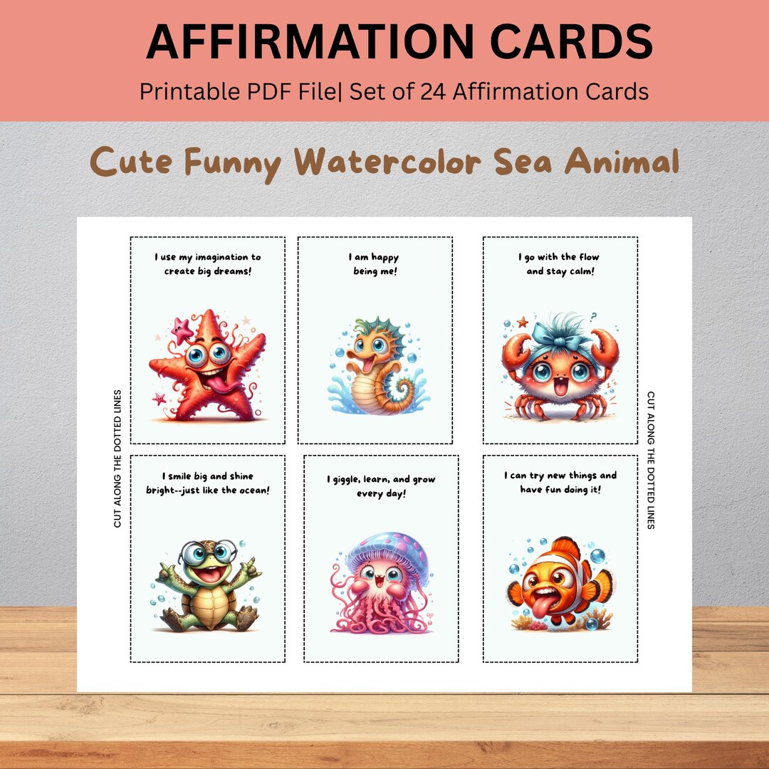 Kids Sea Animal Affirmation Cards | Watercolor Ocean Printables (PDF ...