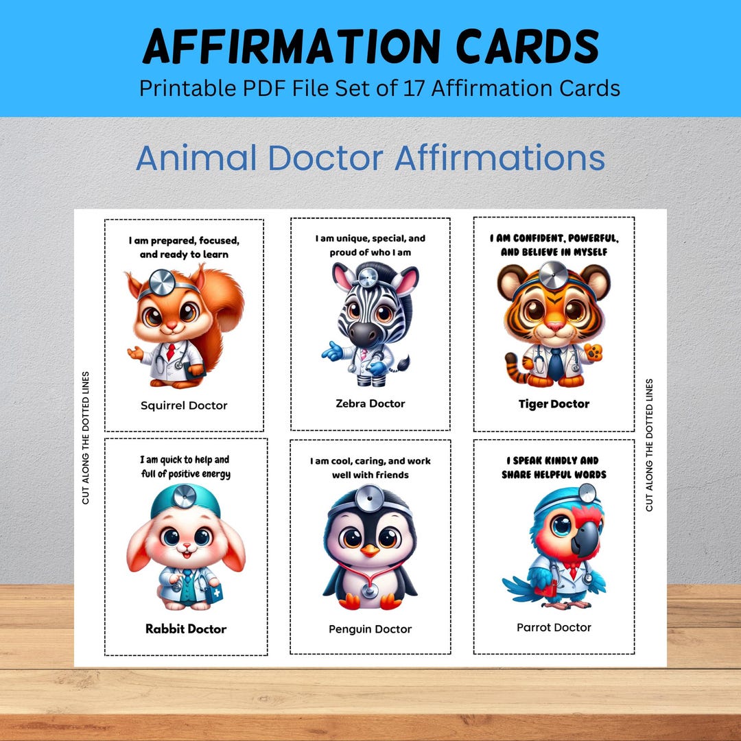 Animal Doctor Affirmation Cards | Watercolor Kids Confidence (digital ...