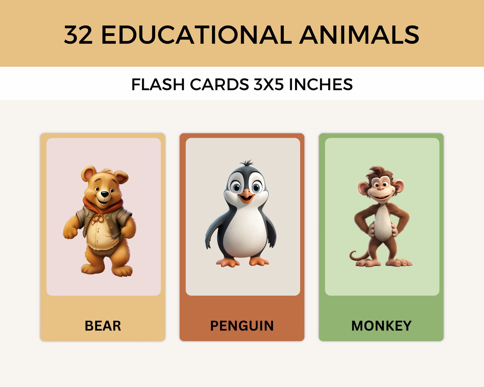 Educational Animals Flashcards, Lunch Box Cards, Fun and Playful ...