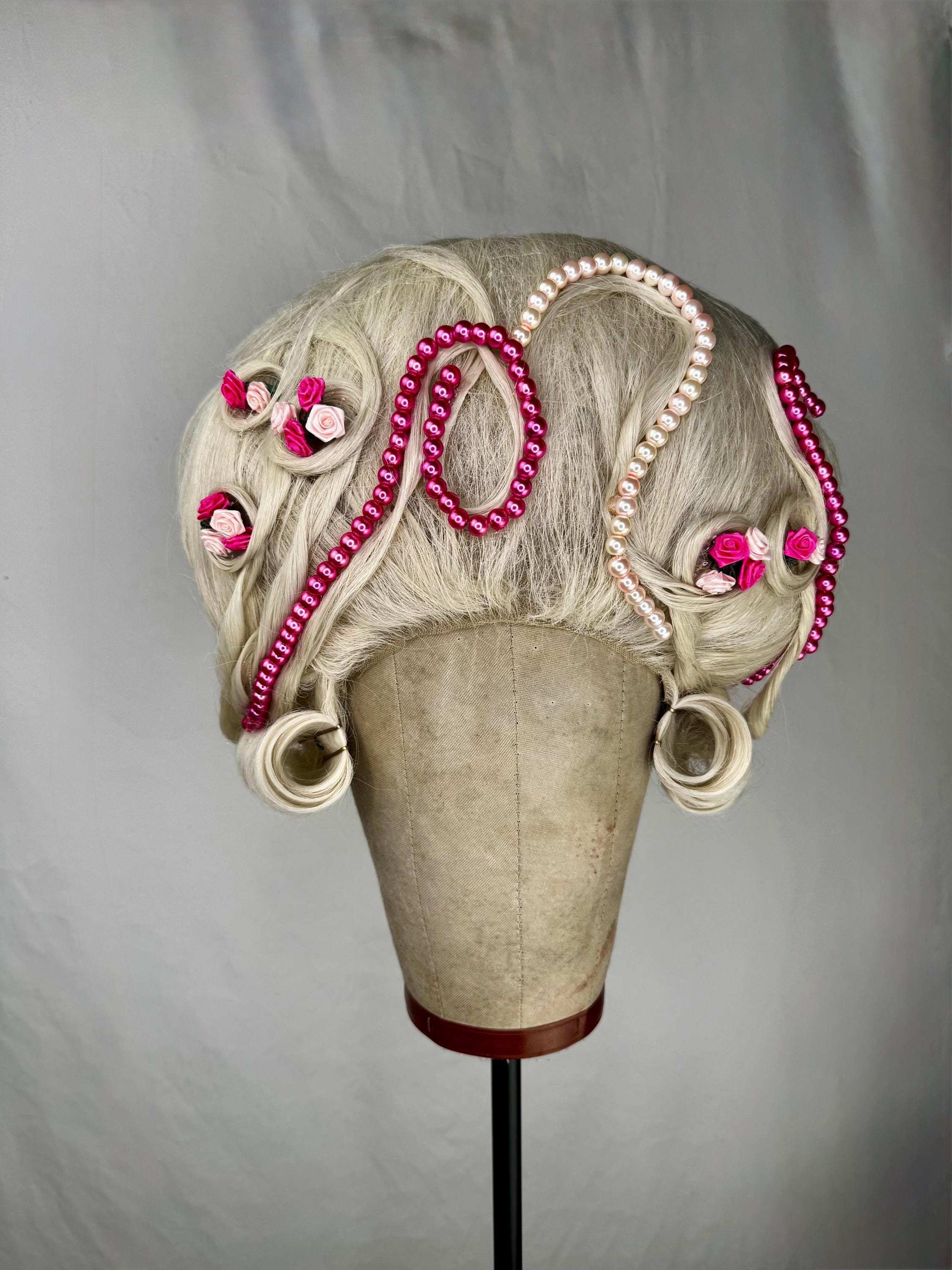 Marie Antoinette Wig: White Lace Front Wig With Pearls & Satin Roses - Etsy