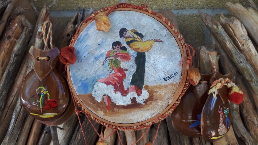 Vintage Childs Tambourine and Spanish Hand Painted Castanets, Children ...