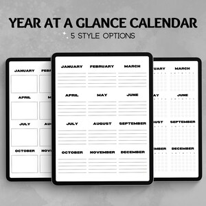 Year at a Glance Calendar, Digital Download, Printable PDF, iPad Yearly ...